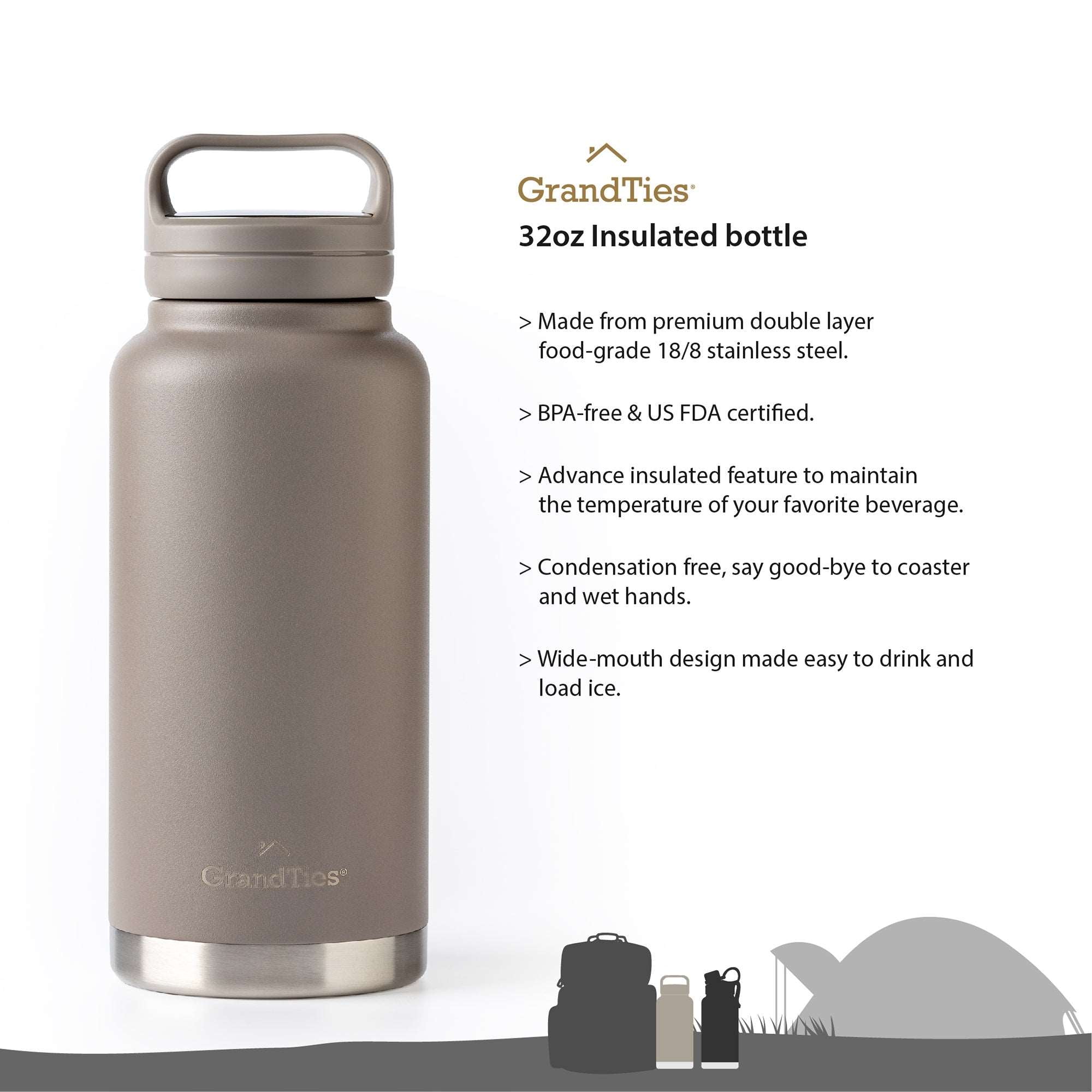 GrandTies | 32oz Insulated Bottle with Two Lids – Caffè Latte ...